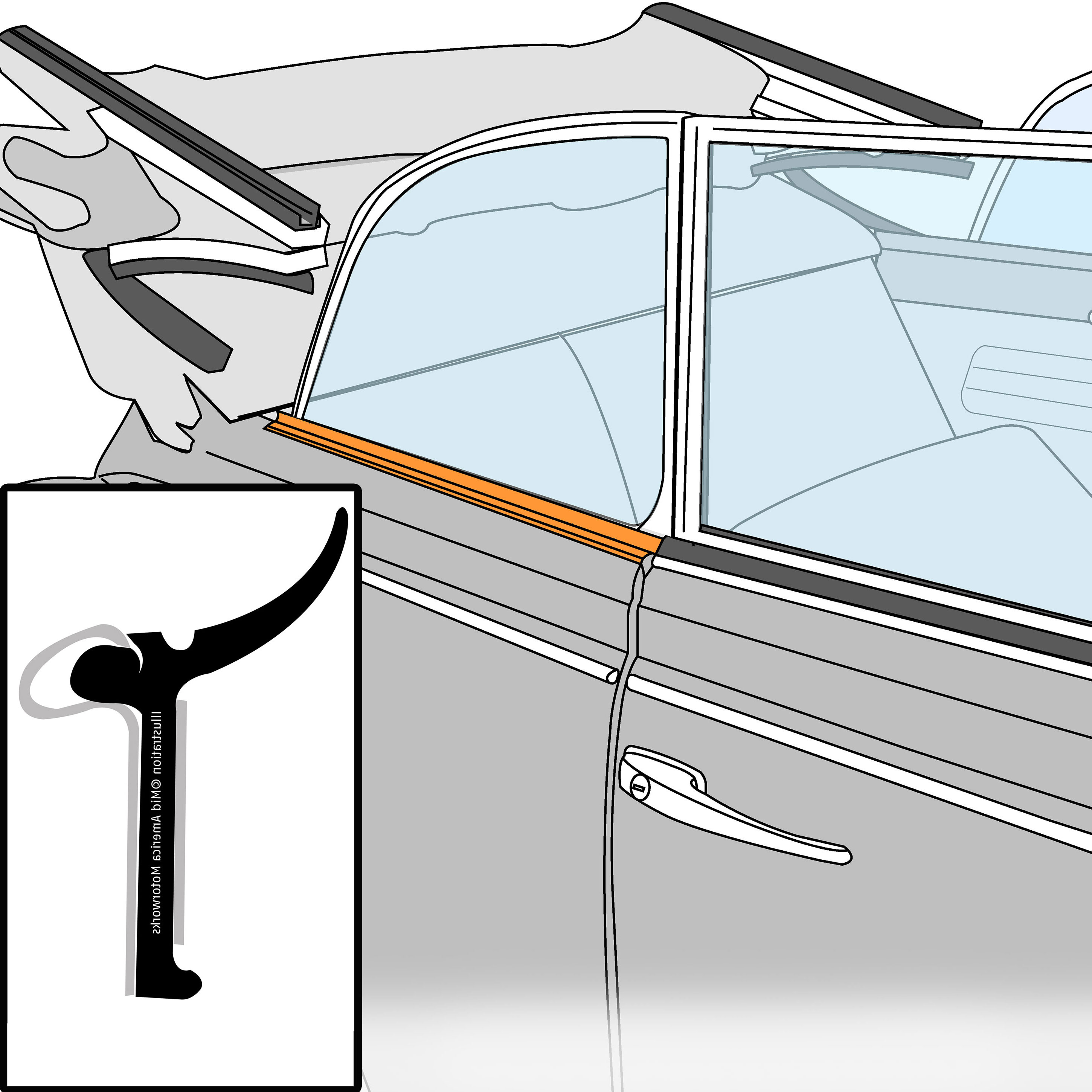 Air Cooled VW 1965-1979 Beetle Convertible Outer Quarter Window Scraper ...