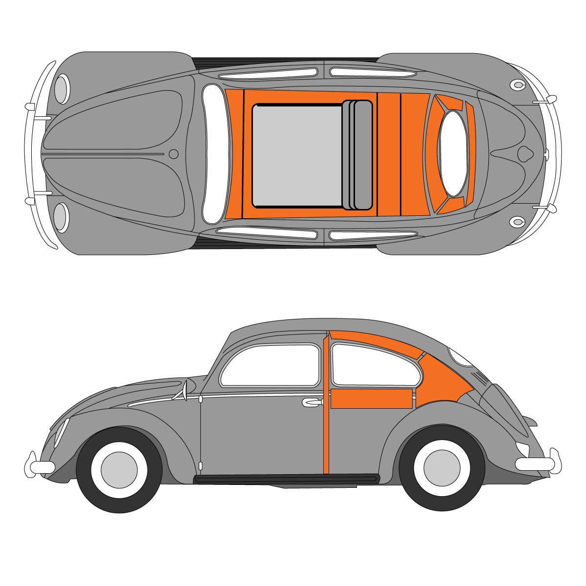 Air Cooled VW 1955-1957 Beetle Mohair Headliner with Sunroof 3 Bows