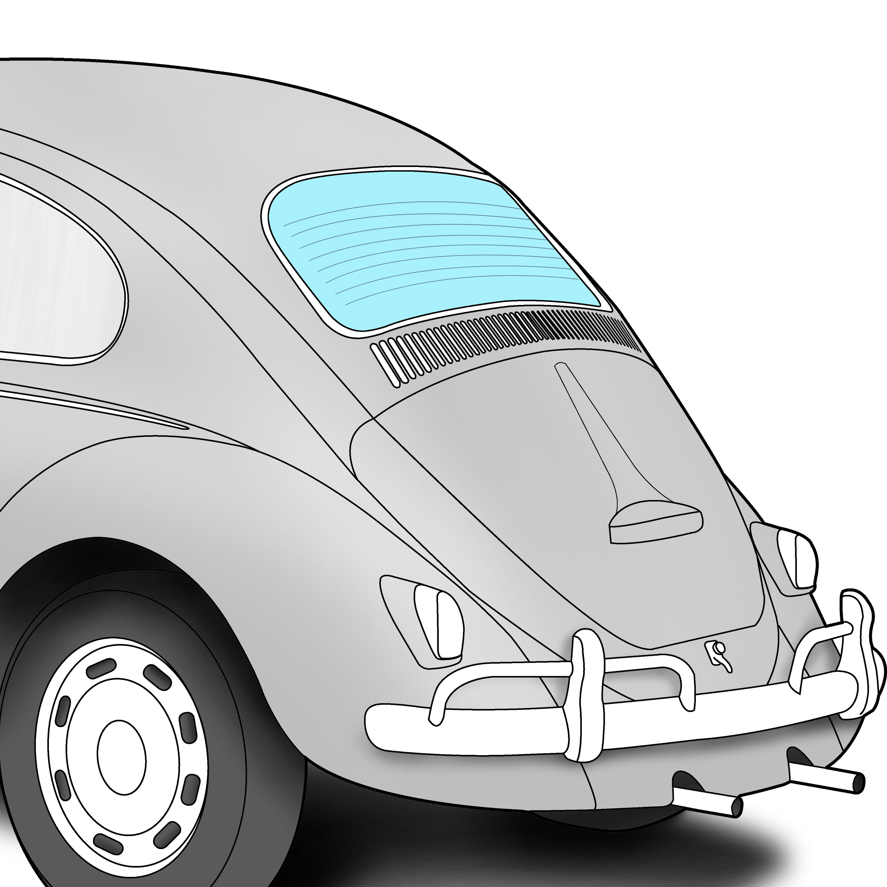 Air Cooled VW 1965-1971 Beetle Sedan Rear Window Glass with Defroster ...