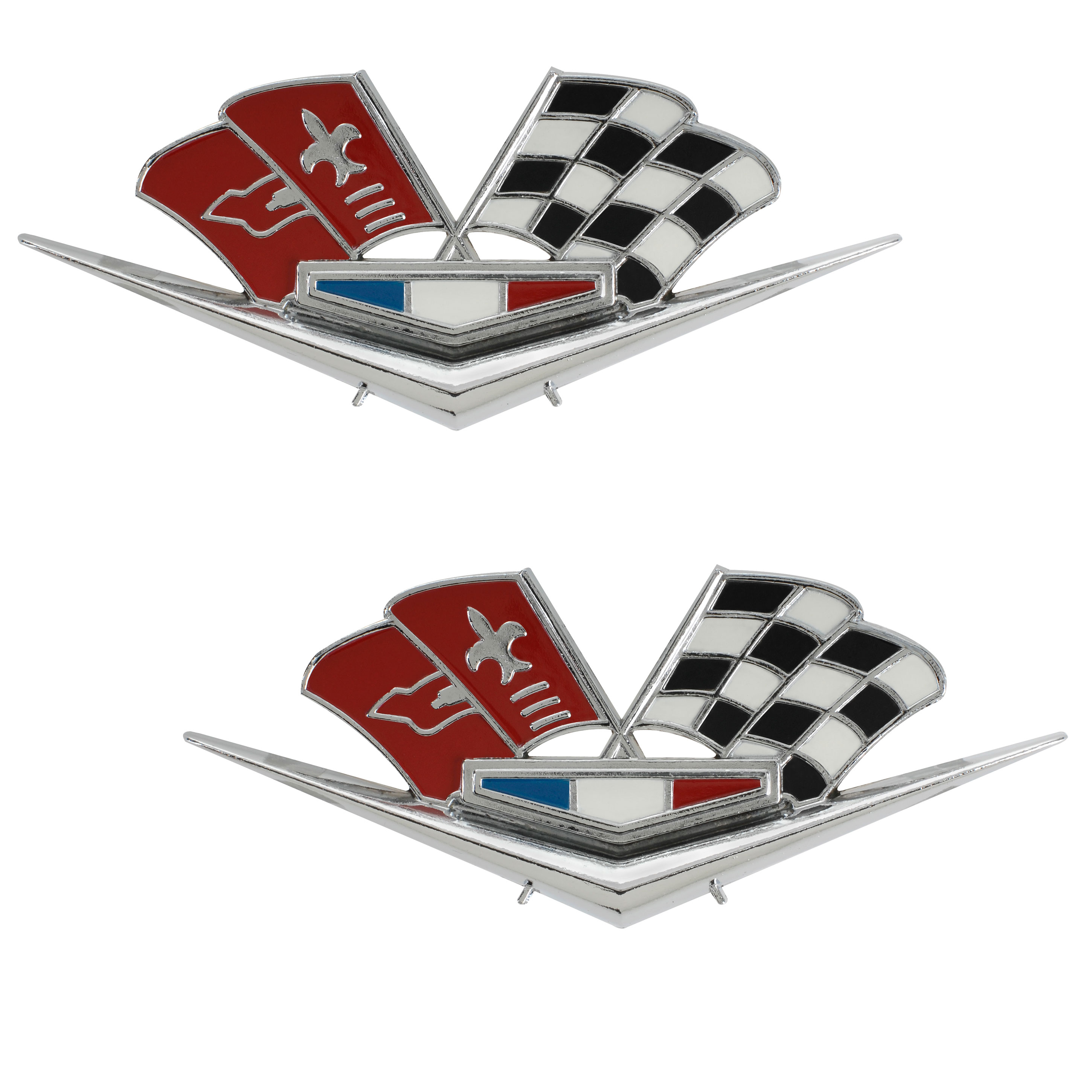 1966 Corvette Side Fender Crossed Flags Emblems Pair - 3872930