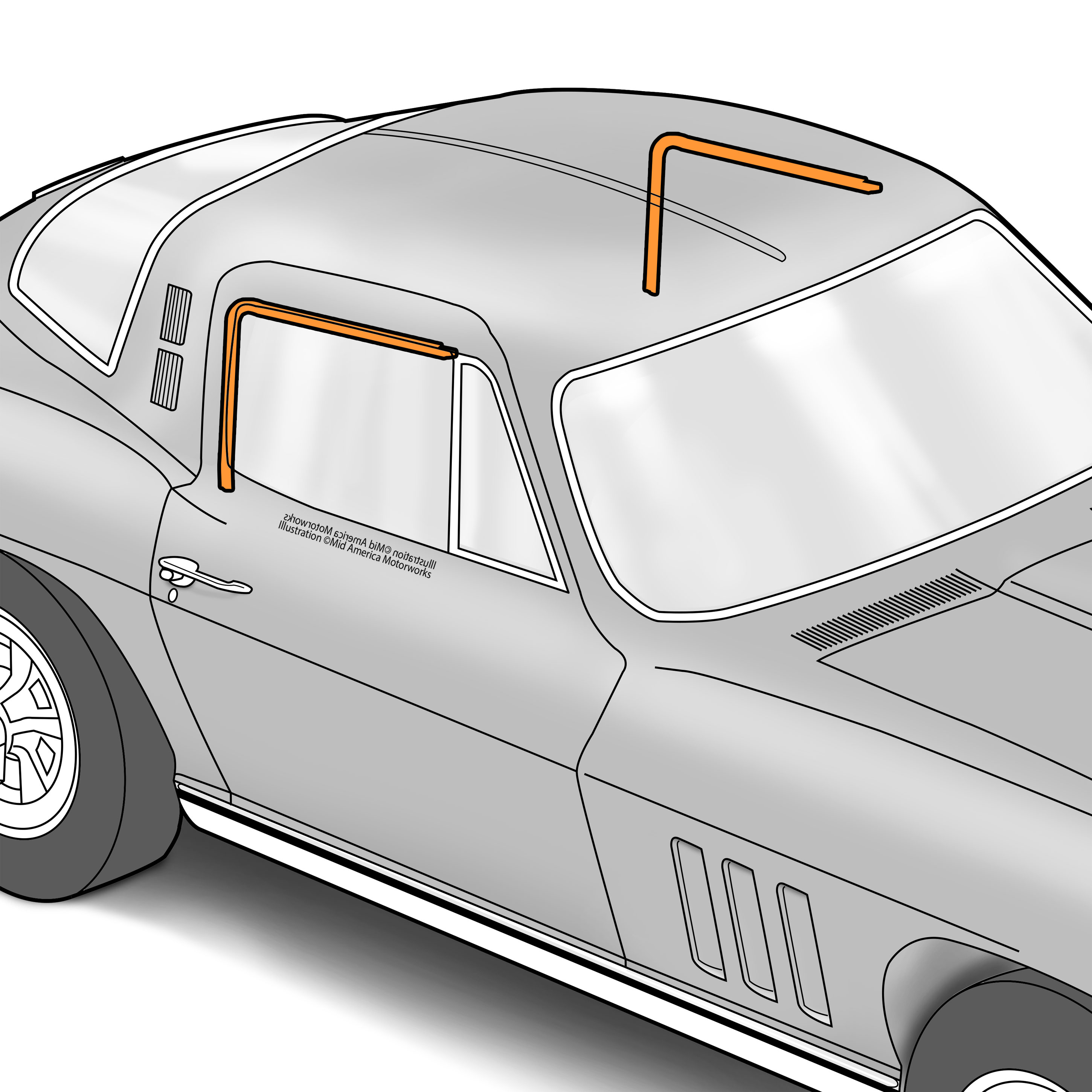 1963 Corvette Coupe Door Window Run Channels Upper and Rear with Metal ...