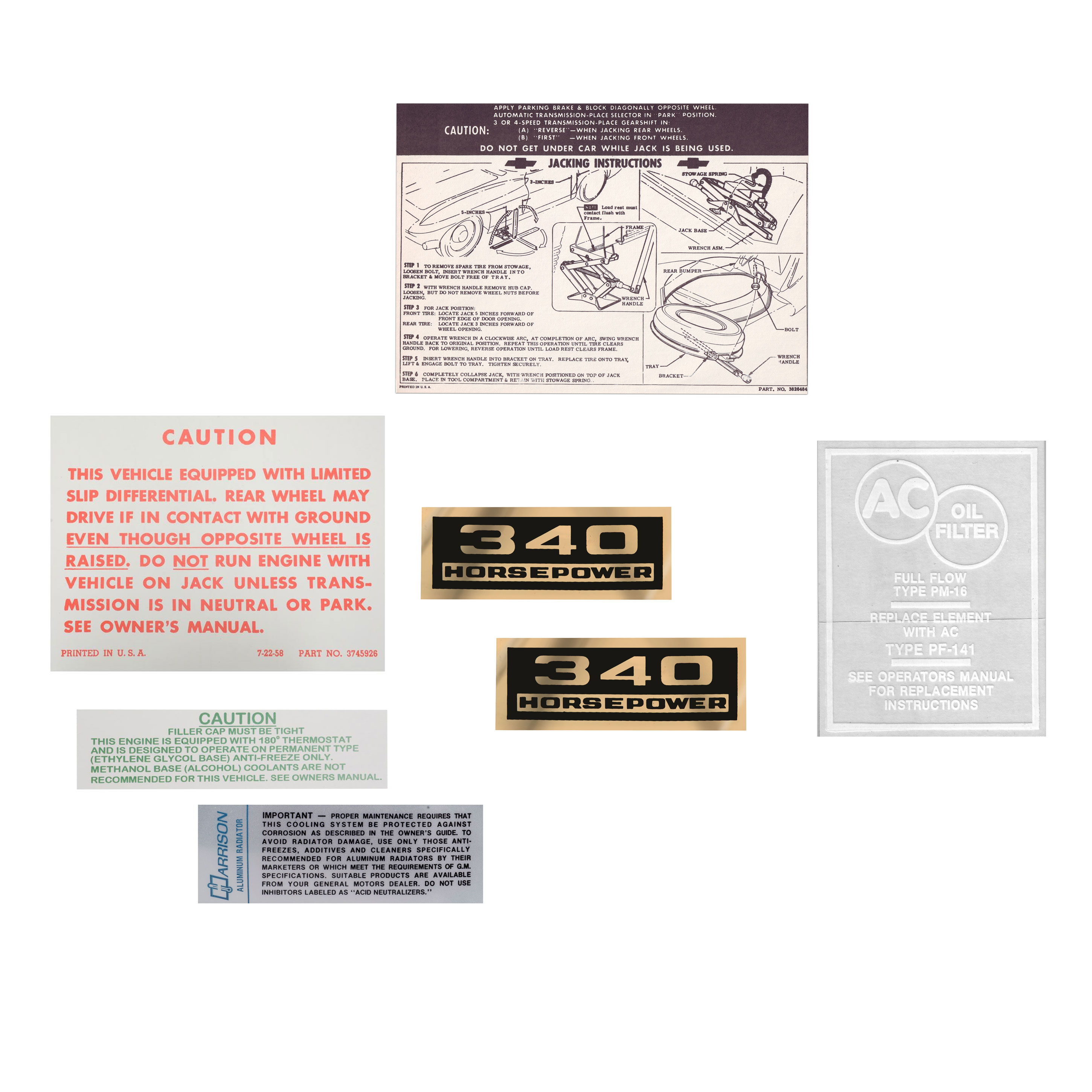 1963 Corvette C2 Restoration Decal Set - 340 Horsepower with Steel ...