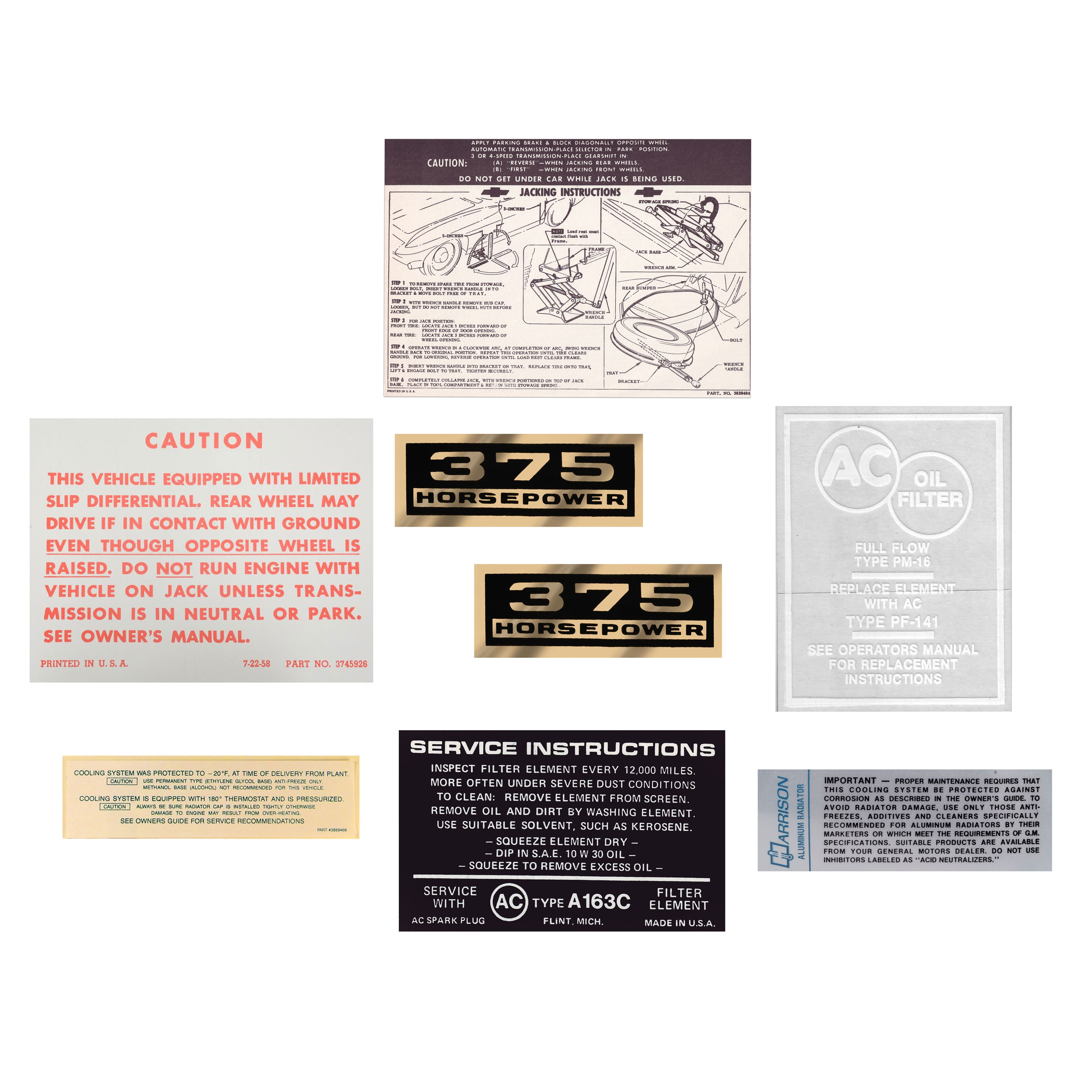 1964-1965 Corvette C2 Restoration Decal Set - 375 Horsepower with Steel ...