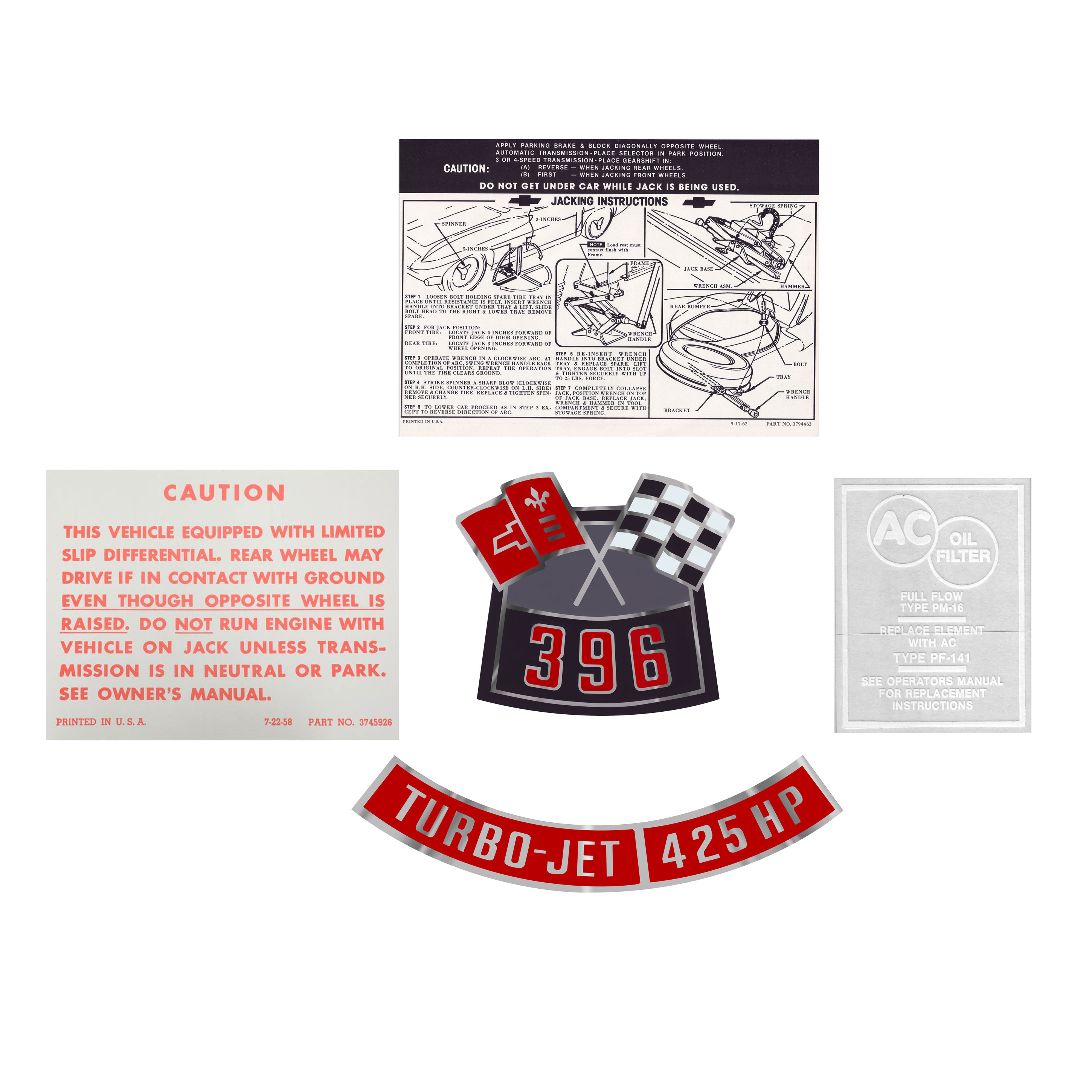1965 Corvette C2 Restoration Decal Set - 396ci with Knock Off Wheels ...