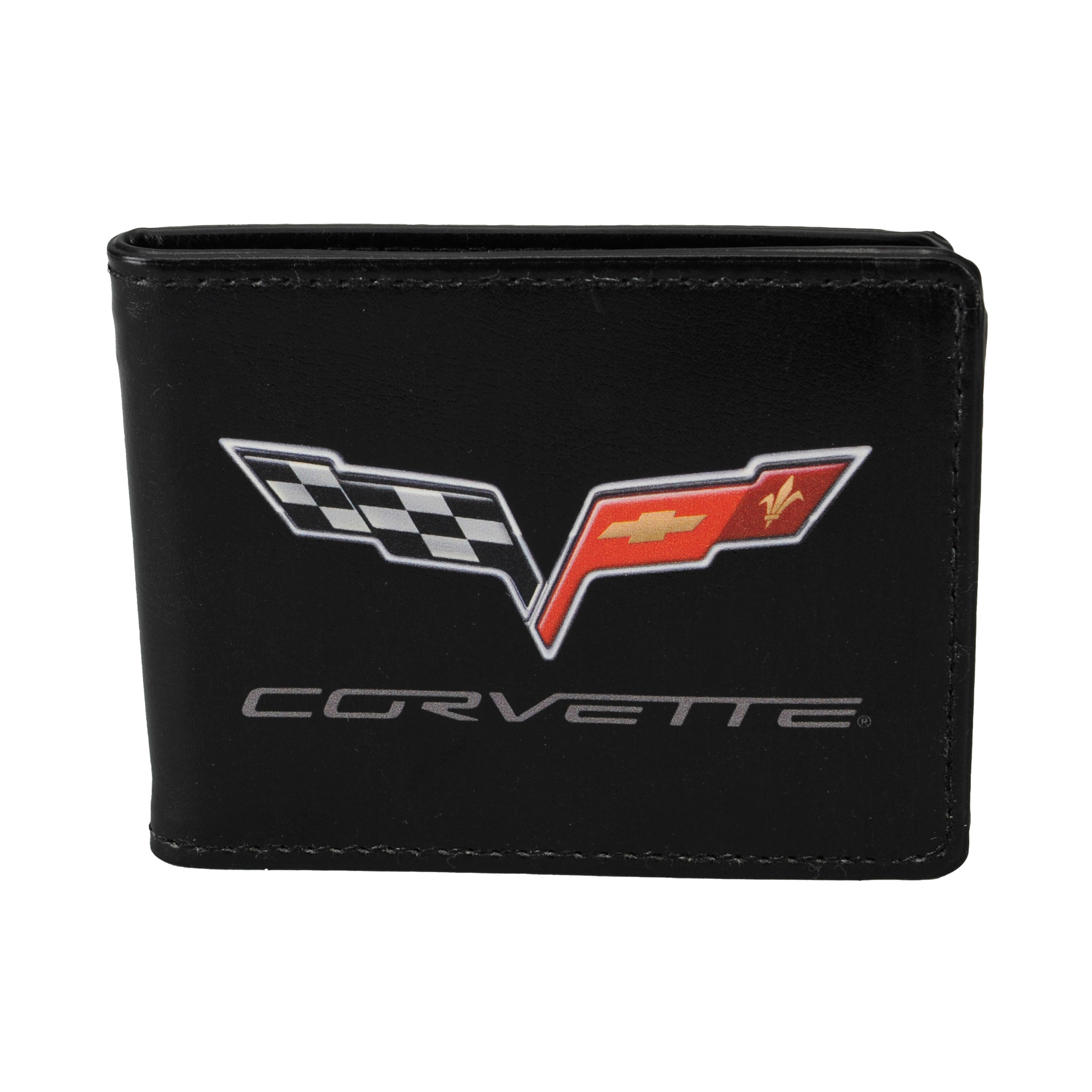 2005-2013 Corvette C6 Logo Bi-Fold Black Leather Wallet