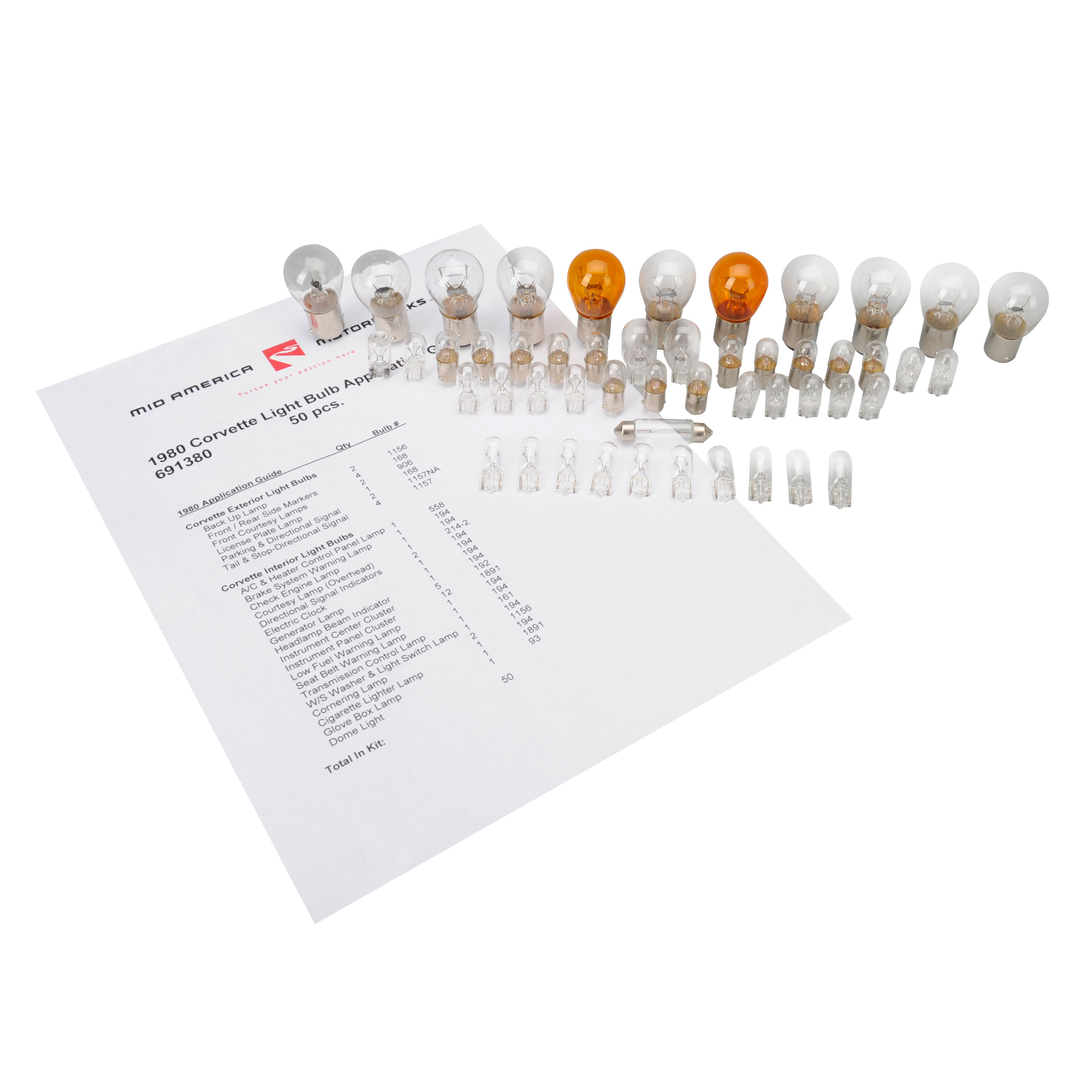 1980 Corvette Light Bulb 50 Piece Kit